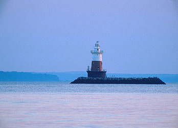 Greens Ledge Lighthouse (1901) on Atlantic Ocean near Norwalk ...