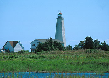 Lynde Point Lighthouse (1838) on Atlantic ocean near Old Saybrook ...