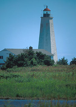 Lynde Point LIghthouse (1838) on Atlantic ocean near Old Saybrook ...