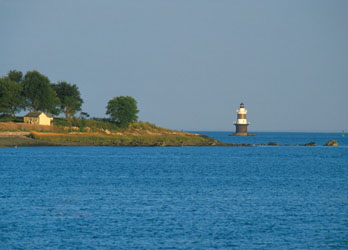 Peck Ledge Lighthouse (1906) in Atlantic ocean near Norwalk, Connecticut