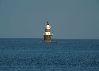 Peck Ledge Lighthouse (1906) in Atlantic ocean near Norwalk, Connecticut