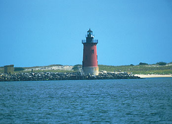 Delaware Breakwater Lighthouse (1885) on Atlantic ocean in Lewes, Delaware.