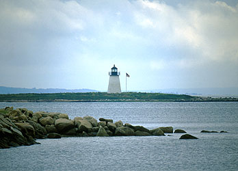 Bird Island Lighthouse (1889) in Buzzard's Bay on Atlantic coast near ...