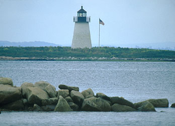 Bird Island Lighthouse (1889) in Buzzard's Bay on Atlantic coast near ...